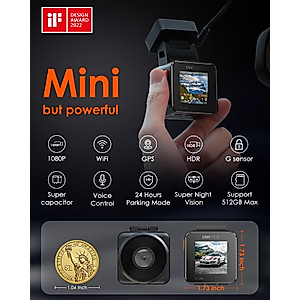 【Bundle: Vantrue E1 Lite 1080P WiFi Mini Dash Cam + Type C USB Hardwire Kit】Vantrue E1 Lite 1080P WiFi Mini Dash Cam with GPS and Speed, Free App, Voice Control Detachable Dash Camera,24H Parking Mode