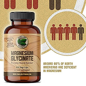 Magnesium Glycinate 165mg/caps (3 caps/Day for 500mg) - 300 caps - Magnesium Supplement from Canada - Magnesium Pills Supplement - Magnesio Glycinate Capsule Made in Canada