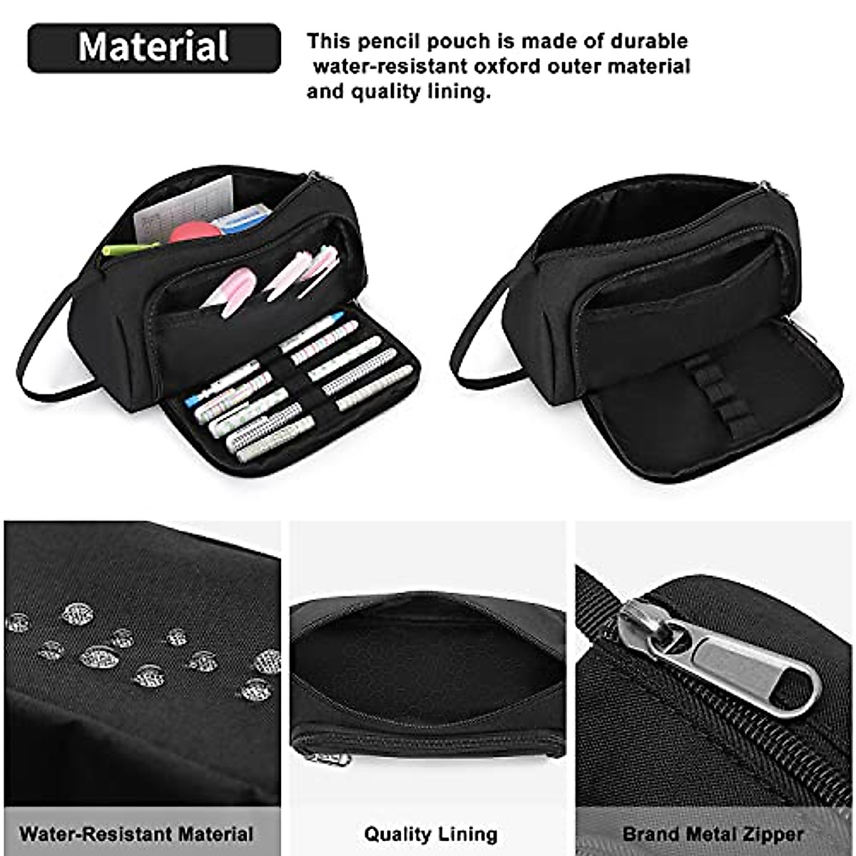 TOJYXSY Pencil Pouch for Girls Boys School Students Organizer Case Stationery Pen Storage Zipper Bag Men Women Teens Makeup Cosmetic Bags Black