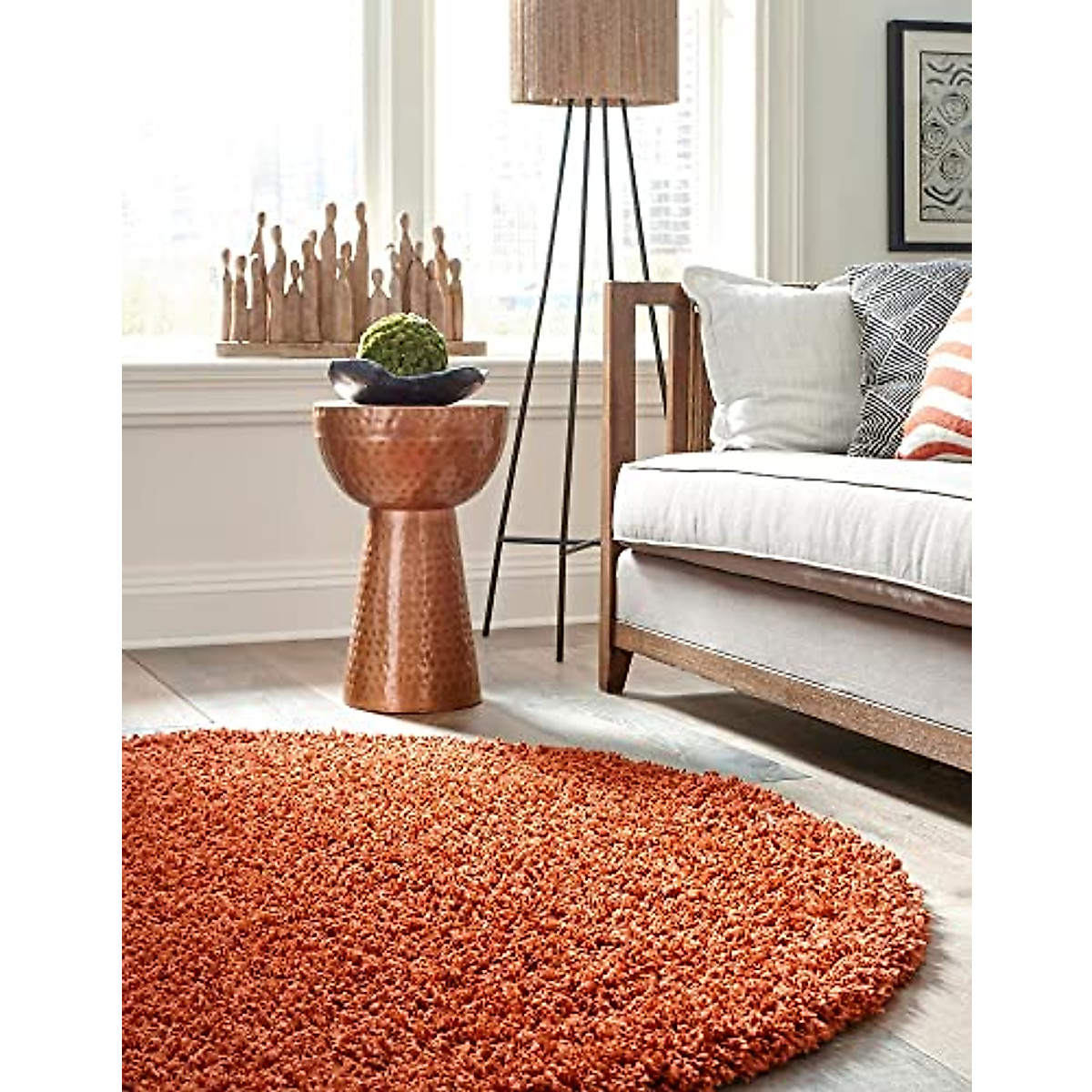 Rugs.com - Über Cozy Solid Shag Collection Rug – 5 Ft Round Terracotta Shag Rug Perfect for Kitchens, Dining Rooms