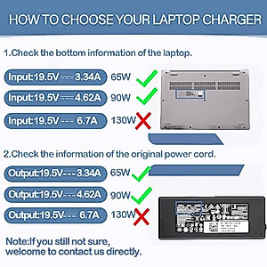 90W 65W AC Adapter Laptop Charger for Dell Inspiron 14R 15R 17R Series 1440 1520 N7010 5720 AC Adapter Charger Dell Studio 1558 1737 1640 Latitude 7490 Chromebook 11 3120 3180 3189 0J62H3 PA12