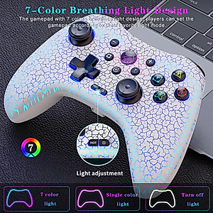 Joso Wireless Game Controller for PS4, Nintendo Switch, PC, iOS, Android, with LED Light, Dual Vibration/6-Axis Motion Sensor/Macro Programming/Turbo, Gamepad for Android, iPhone, with Phone Holder