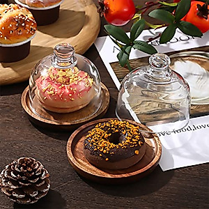 Yardwe 2 Sets Glass Dome with Wooden Base Mini Cake Stand Glass Display Dome Cloche Clear Glass Bell Jar Cover for Dessert Cheese Candy Plants Succulents (4.1 x 3.7 Inch)