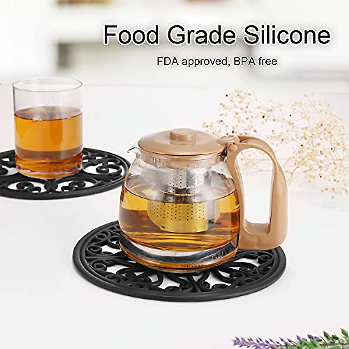 Trivets for Hot Dishes - NWFHTD Silicone Trivet Mat for Kitchen Counter - Hot Plates to Protect Table / Hot Pads for Countertops / Hot Pot Holder / Pads for Hot Pots & Pans - Set of 3, Black