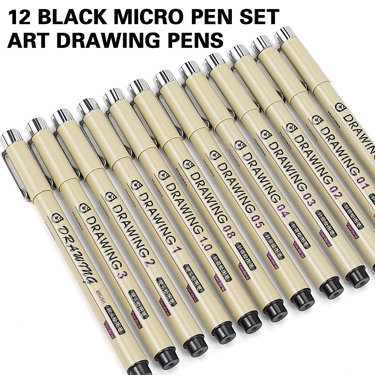 Micro Fineliner Drawing Art Pens: 12 Black Fine Line Waterproof Ink Set Artist Supplies Archival Inking Markers Pigment Liner Point Journaling Sketch Outline Manga Anime Sketching Watercolor Technical
