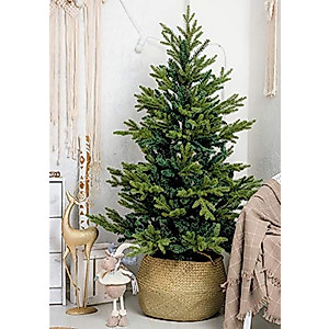 MoodiWoody Seagrass Plant Basket – Hand Woven Large Seagrass Baskets with Plastic Liner, Eco-Friendly Storage for Laundry, Picnic, Baskets Decor and Plant Pot Cover (Large, Original)