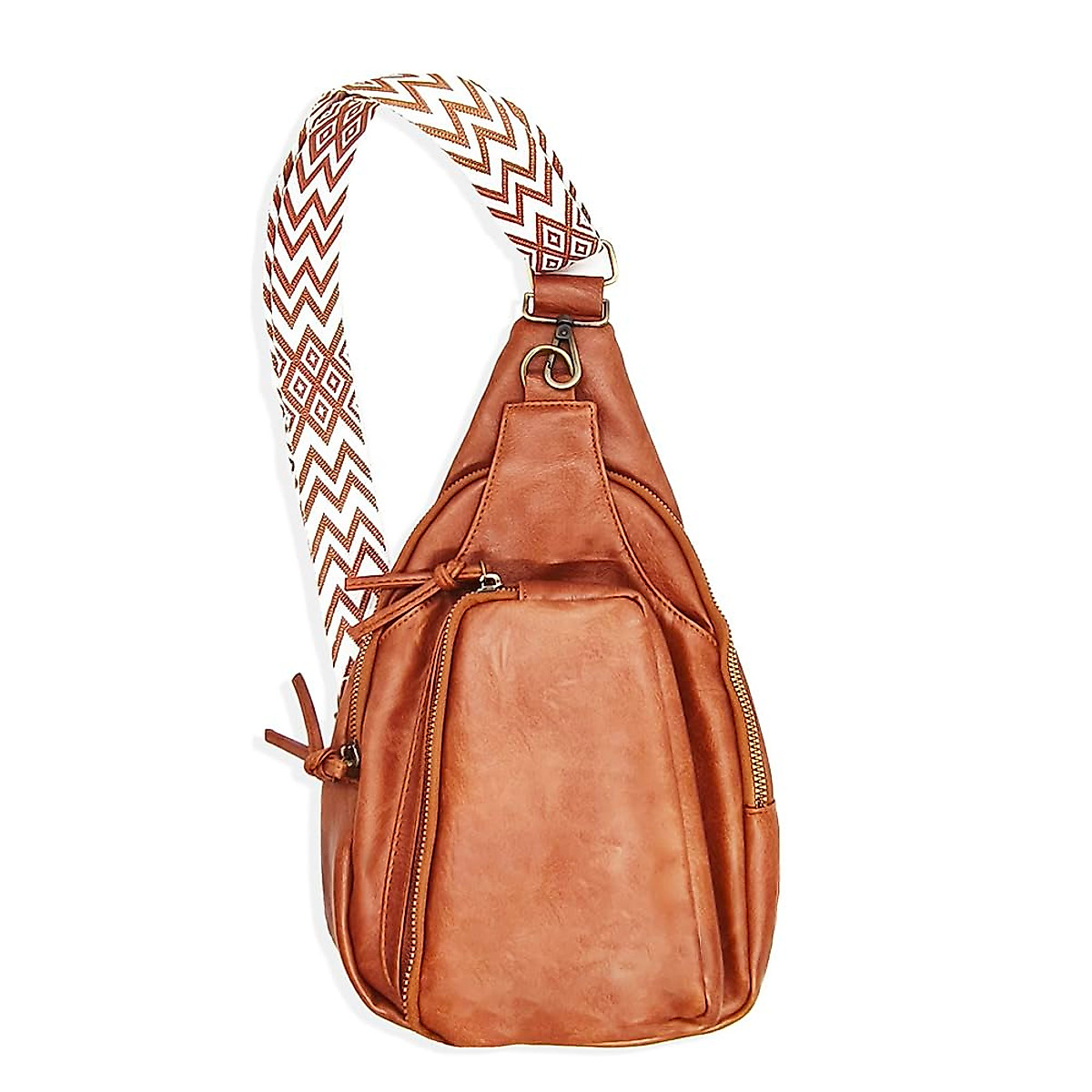 JRNDNIUO Leather Sling Backpack Thick Strap Crossbody Bags for Women Chest Bags Travel Daypack for Men and Women Brown Large