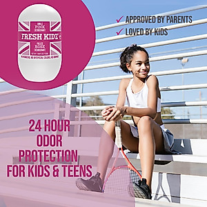 Fresh Kidz Pink Girls Roll On Deodorant - 1.86 fl oz Baking Soda and Aluminum Free 24 Hour Protection for Sensitive Skin
