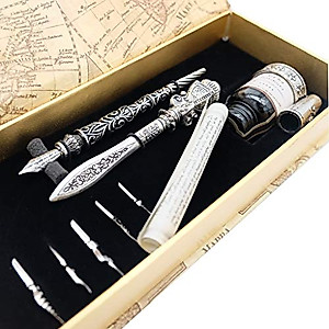 GC QUILL Metal Calligraphy Dip Pen and Letter Opener Set with 6 Nibs, 1 Ink Bottles and 1 Pen Holder - MU-06