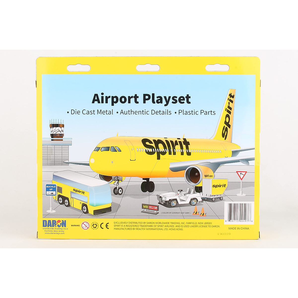Daron Spirit Airlines Airport Playset with Die-Cast Metal Model Airplane with Plastic Parts, Cars and Transportation Toys for Kids Ages 3+