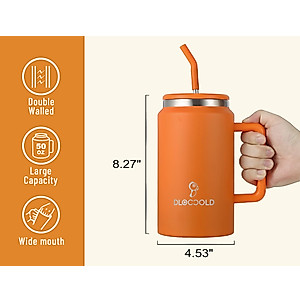 DLOCCOLD 50 oz Mug Tumbler with Handle and Straw Lid, Stainless Steel Insulated Large Travel Jug with Handle, Double Wall Reusable Water Bottle, White