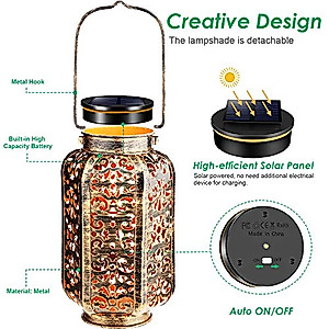 URPOWER Solar Lights Outdoor Metal Solar Lantern Outdoor Hanging Retro Decorative Lanterns with Durable Handle Solar Powered Waterproof LED Table Lanterns Lighting for Yard Tree Fence Patio , 2 Pack