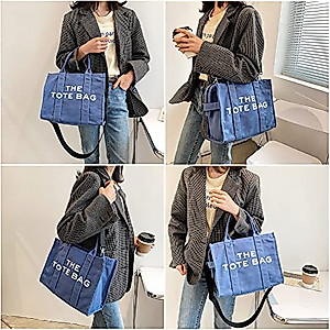 Canvas Tote Bags for Women Handbag Tote Purse with Zipper Shoulder Bag Crossbody Bag for Office, Travel, School (Blue)