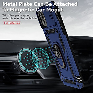 for iPhone 11 Case with Camera Lens Cover HD Screen Protector, Dual Layer [15 FT Military Grade Drop Protection] Magnetic Ring Holder Kickstand Protective Phone Case for iPhone 11 6.1 inch (Navy Blue)