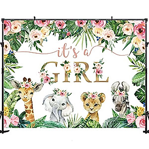 Maijoeyy 7x5ft Safari Baby Shower Decorations for Girl Baby Shower Party It’s a Girl Baby Shower Backdrop Safari Animals Girl Baby Shower Backdrop for Photography