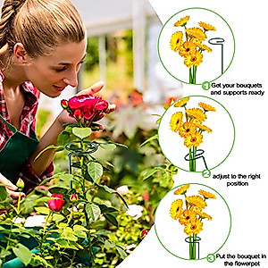 HiGift 10 Pack 17 inches Plant Support Plant Stakes with 20 Pcs Plant Clips, Metal Garden Single Stem Flower Support Stick Plant Cage Support Ring for Amaryllis Orchid Peony Rose Tomato