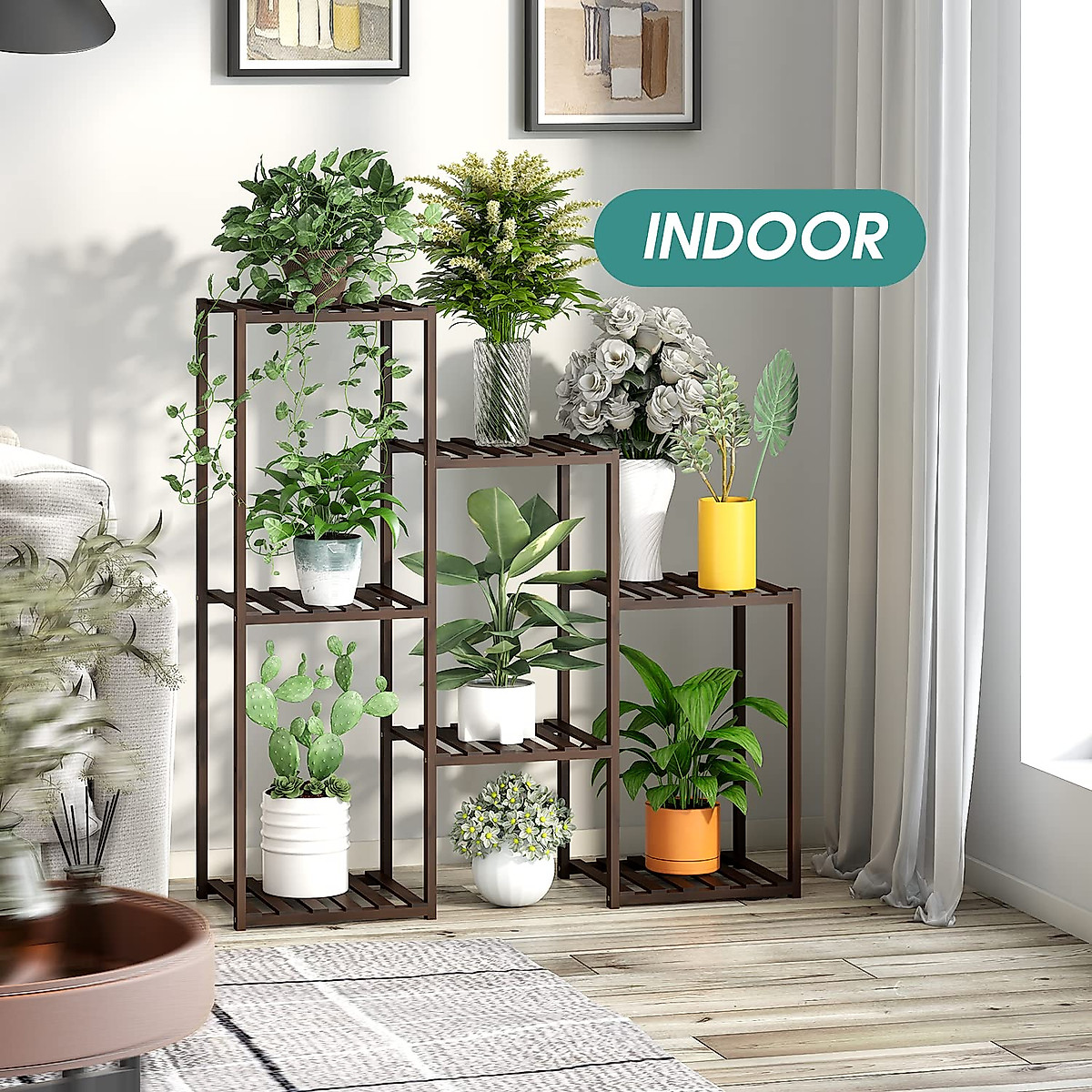 Bamboo Plant Stand Indoor Plants Multiple Plant Stands Wood Outdoor Tiered Plant Shelf for Multiple Plants, 7 Potted Ladder Plant Holder Table Plant Pot Stand for Window Garden Balcony Living Room