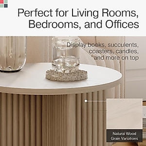 Round Fluted Accent Side Table - Pedestal Drink Table - Modern Home, Bedroom, and Living Room Furniture - Small Round End Table with Solid Wood X-Base and Wood Veneer Top (Weathered White)