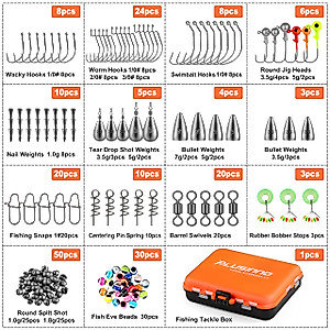 PLUSINNO 201pcs Fishing Accessories Kit, Fishing Tackle Box with Tackle Included, Fishing Hooks, Fishing Weights, Round Split Shot，Fishing Gear for Bass, Trout, Catfish