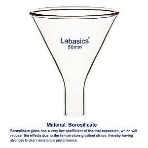 Labasics Glass Powder Funnel, Heavy Wall Borosilicate Glass Short Stem Funnel with 50 mm Top Height and 26 mm Stem Height