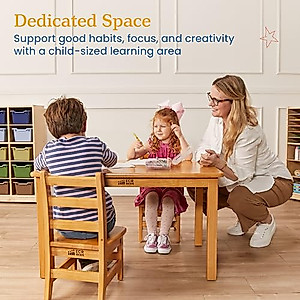 ECR4Kids 24in x 36in Rectangular Hardwood Table with 20in Legs and Two 10in Chairs, Kids Furniture, Honey