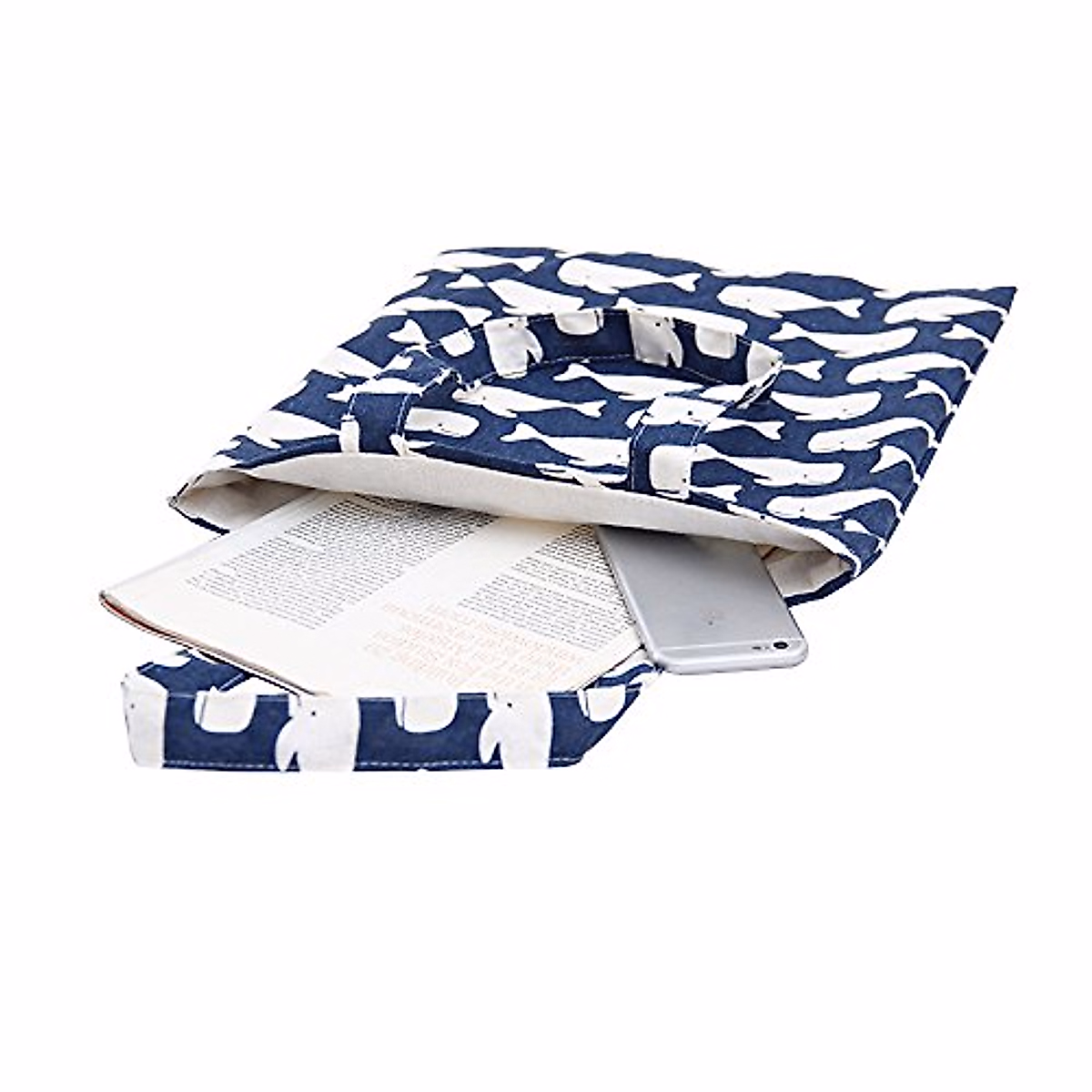 Chezi Women's Cute Whale Cotton Canvas Tote Shoulderbag Shopping Bag Blue (Zip)