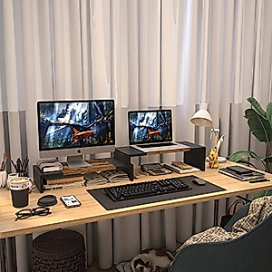 WESTREE Dual Monitor Stand - Monitor Stand Riser - 2 Shelf Computer Monitor Stand with Adjustable Length and Angle, Monitor Stands for 2 Monitors, Desktop Organizer Stand for PC, Computer, Laptop