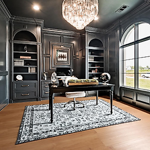 SAZAMI Bedroom Rugs, 4x6 Bohemian Vintage Tribal Area Rug, Soft Non-Slip Non-Shedding Machine Washable Floor Carpet for Living Room Kitchen Bathroom Home Office Dining Room Laundry Room, Grey