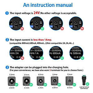 100V-240V to 24V 1A AC/DC Switching Power Supply Adapter with 5 Selectable Adapter Plugs
