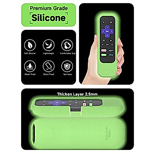 Protective Case for Roku Express/Express+,Roku 2 (4210R),Roku LT,Premiere,RC83,Streaming Stick RC41,3800RT,TCL R655 Remote Case Light Weight Shock Proof Silicone Remote Cover(Glow in Dark Green)