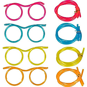 MOTZU 4 Pieces Silly Straws, Novelty Flexible Soft Drink Eyeglasses, Fun Party Drinking Straw Eye Glasses, Crazy Funky Drinking Tube For Party Supplies, Children Kids Birthday (Random Color)