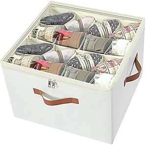 NEATJELAI Shoe Organizer for Closet, Collapsible Shoe Storage Boxes with Clear Cover and Adjustable Dividers for Space Saving Women Shoe Box Closet Shoe Container with Handle, Fits 16 Pairs, White