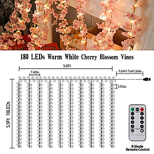 Cherry Blossom String Lights Artificial Flowers Outdoor Hanging Silk Flowers Garland for Wedding Party Home Bedroom Decor Pink Room Decor Aesthetic
