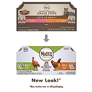 NUTRO Grain Free* Natural Wet Cat Food Cuts in Gravy Turkey Recipe and Chicken Recipe Variety Pack, PERFECT PORTIONS Twin-Pack Trays- 1.32 Ounce (Pack of 24)
