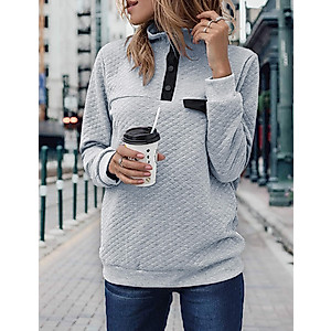 BTFBM Women Fashion Quilted Pattern Lightweight Zipper Long Sleeve Plain Casual Ladies Sweatshirts Pullovers Shirts Tops (Pure Grey, X-Large)