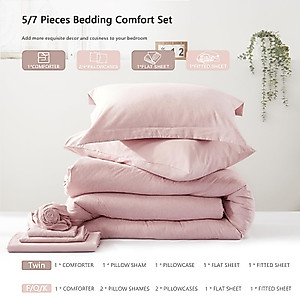 UNILIBRA Full Comforter Set 7 Pieces - Pink Bed in a Bag Full Size Soft for All Seasons - Cationic Dyeing Bedding Comforter Sets with Comforter, Flat Sheet, Fitted Sheet, Pillowcases & Shams