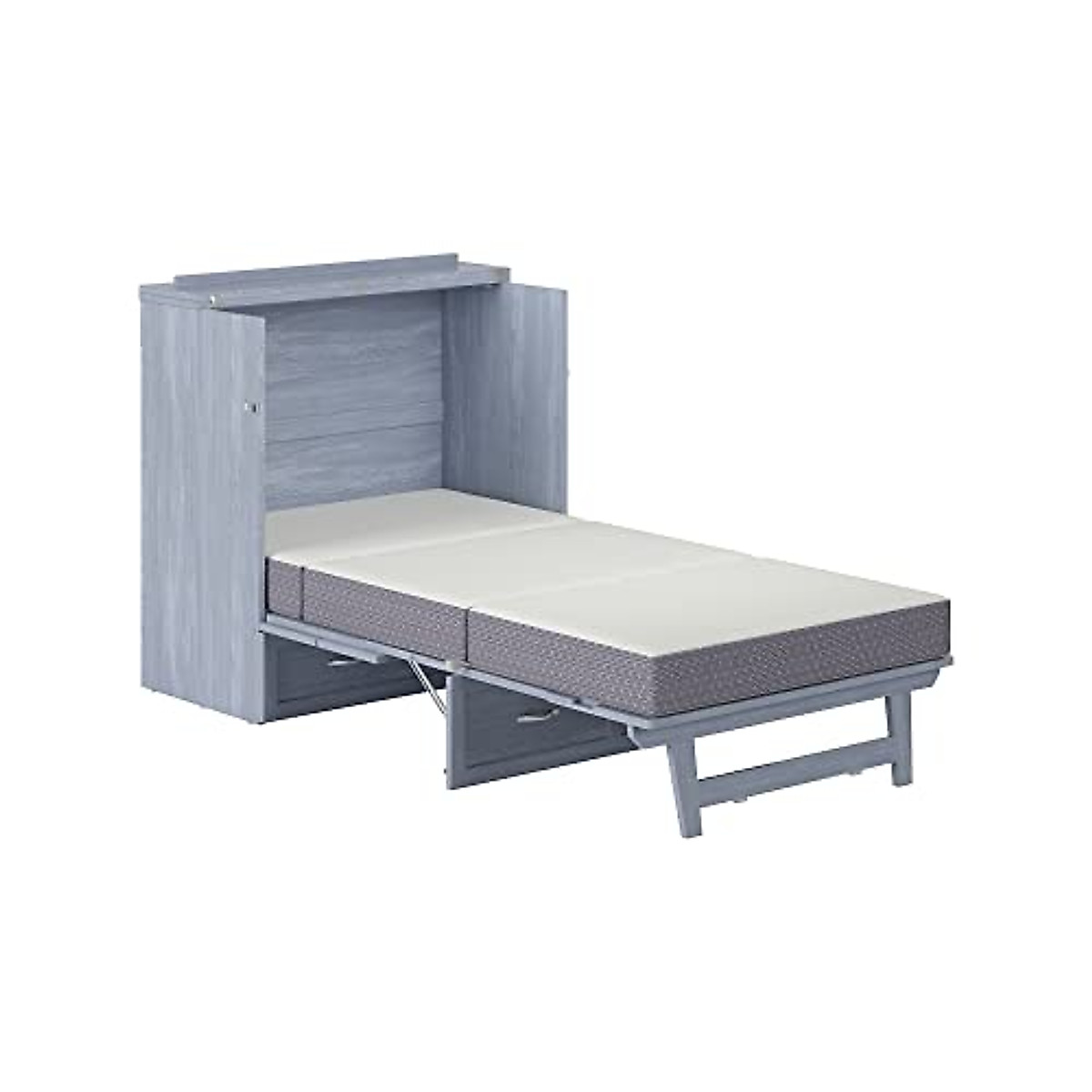 AFI Northfield Twin XL Size Murphy Bed Chest with Mattress, Storage, & Built-in Charger in Driftwood