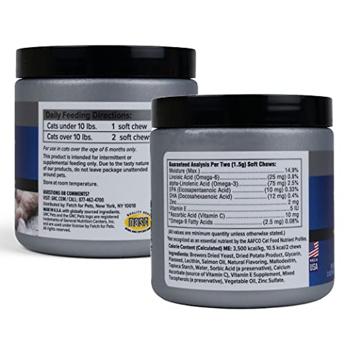 GNC Pets Ultra Skin & Coat Soft Chews, Cats, Chicken Flavor. 60-ct in an 8-oz Canister | Skin and Coat Supplements for Cats in Chewable Chicken Flavor