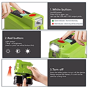 Laimiao for Ryobi 150W Portable Power Supply Inverter,Power Inverter for Ryobi 18 Volt Lithium Battery USB Charger Adapter,AC 110V-120V 150 Watt Powered Inverter Generator with LED Light