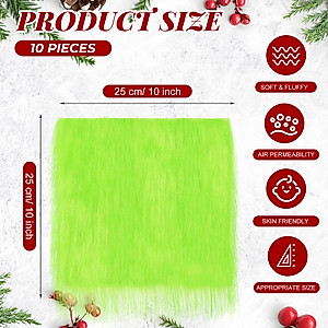 Oudain 10 Pcs Green Fur Fabric Squares 10"×10" Green Winter Squares Soft Faux Fur Green Fur Fluffy Fabric for DIY Crafts, Costumes, Apparel, Rugs, Pillows, Decor(Green)