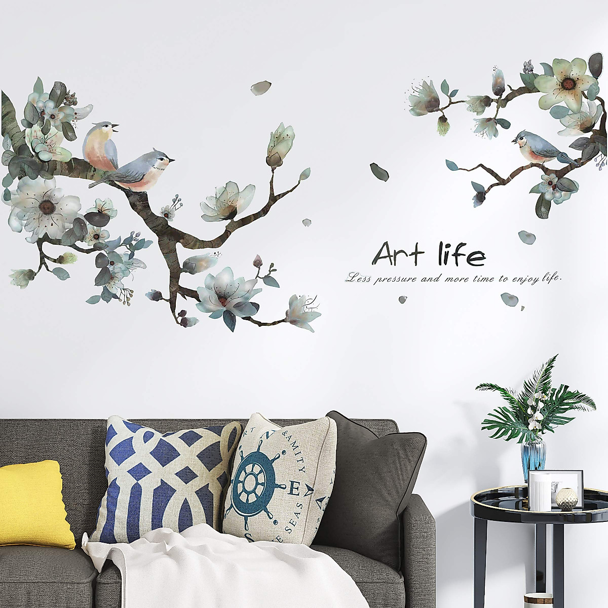 LLYDD Leaf and Bird Wall Sticker Tree Leaves Plant Natual Wall Stickers Decal Art Decor Room Decoration Peel and Stick Self - Adhesive for Garden Living Room Bedroom Kitchen Playroom Nursery Room