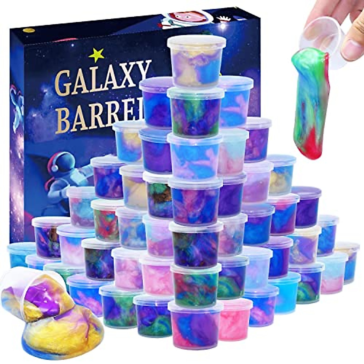 ZOnFRTO 64 Packs Galaxy Putty Slime, Party Favor for Kids Girls & Boys, Adults, Non Sticky, Stress & Anxiety Relief, Wet, Super Soft Sludge Toy
