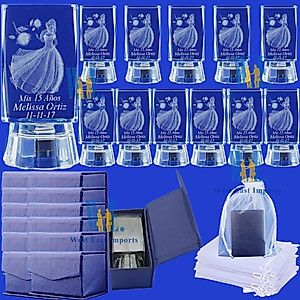 " Princesa Quinceañera Party Favor 12 Pieces 3D Princess Quinceañera Crystal Favor Personalization Customization Laser Engraving - Birthday, Mis XV Años, Mis 15 Años, Sweet 15 and Sweet 16" (4"H)