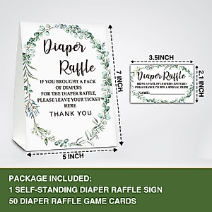 ONDTOM Greenery Baby Shower Party 5"x7" Self-Standing Diaper Raffle Sign With 50 Cards(2.1"x3.5"), Baby Gender Announce Party Decorations Supplies - diaper-D01
