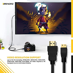 BRENDAZ 4K Mini HDMI to HDMI Cable – High Speed Ultra HD 2.0 Cable 10-ft. Compatible for Canon EOS 5D Mark II, Mark III and EOS Rebel T7i 60D T6i T6 T6s T5 T5i DSLR Camera (10-Feet)