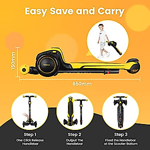 TONBUX Kids Scooter for Age 3-12, Toddler Scooter with 4 Adjustable Heights, Light Up 3-Wheels Scooter, Shock Absorption Design, Lean to Steer, Balance Training Scooter for Kids - Yellow