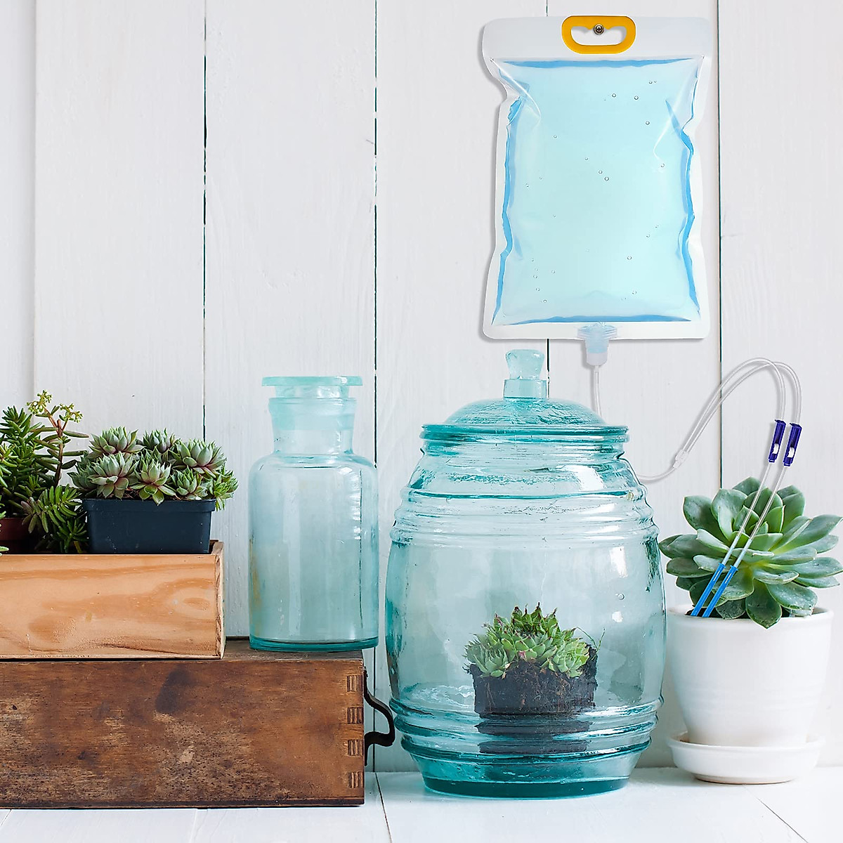 3 Pieces 3.5 L IV Drip Bag for Plants Drip Bag Automatic Plant Stuff Watering Bag System Drip Irrigation Device Adjustable Control Valve Switch for Indoor Outdoor Plant Waterer