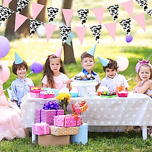 5 Pcs Cow Print Pennant Banners, Cow Print Pennant Banner Birthday Party Supplies for Western Cowboy Party Theme Decoration Baby Shower Animal Theme Party Holiday Decor, 7.4 x 10.8 Inch (Sweet)