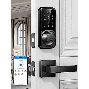Smart Door Lock Set for Front Door, Zowill 7-in-1 Fingerprint Deadbolt with App Control, Keyless Entry Door Lock with 2 Lever Handles, Biometric,Touchscreen Keypad, Auto Lock, Matte Black