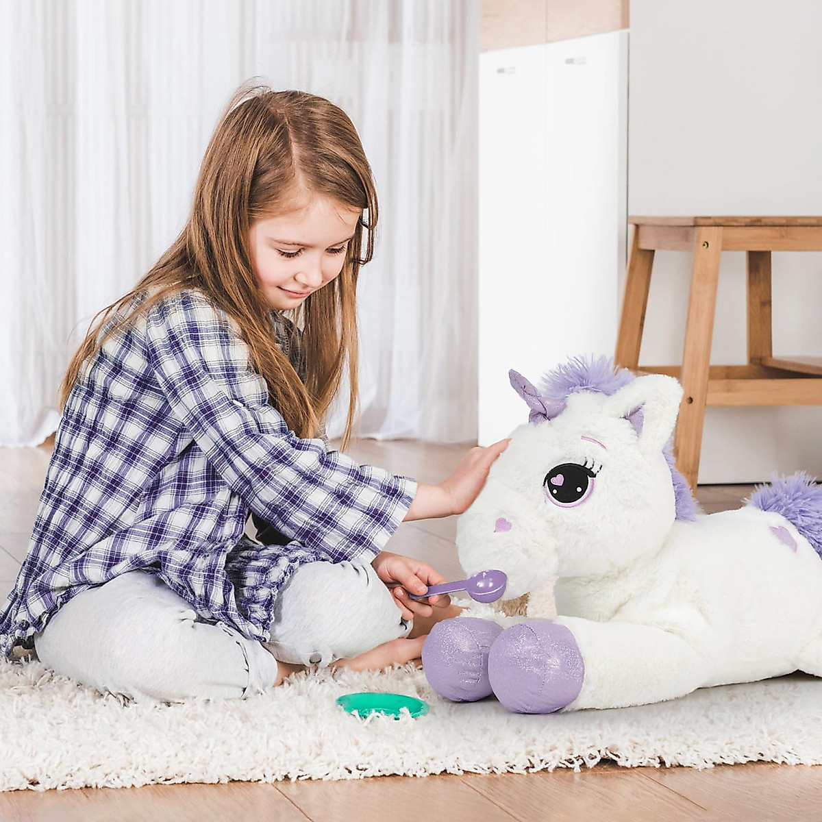 DOLDOA 23.5 inch Cute White Giant Stuffed Unicorn Pillow Plush Animals Unicorn Toy Gift for Girls Kids